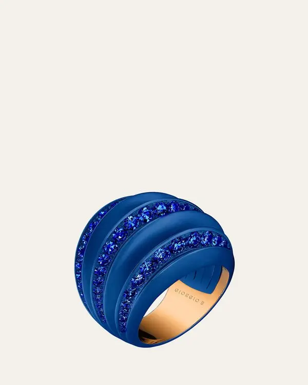 GIORGIO B Palma Blue Titanium And 18k Rose Gold Ring With Sapphires