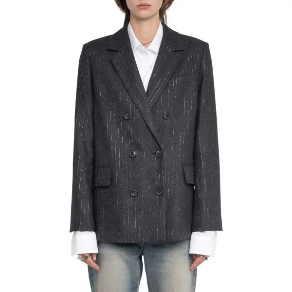 Zadig&Voltaire Vaska Metallic Stripe Double-breasted Blazer - Anthracite