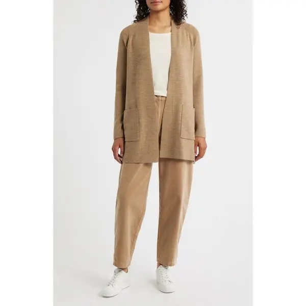 Eileen Fisher Wool Raglan Sleeve Cardigan - Biscuit