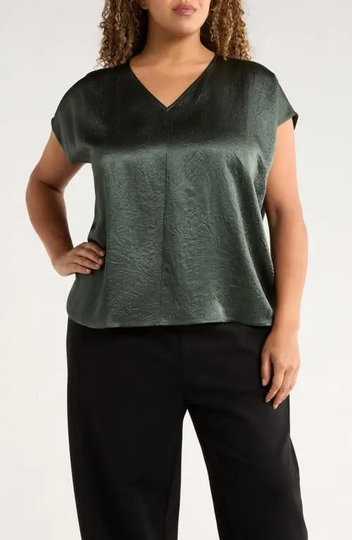 Eileen Fisher V-neck Satin Top - Everglade