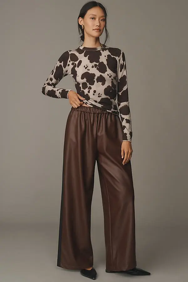 Maeve Faux-leather Pull-on Track Trousers - Cocoa Plum