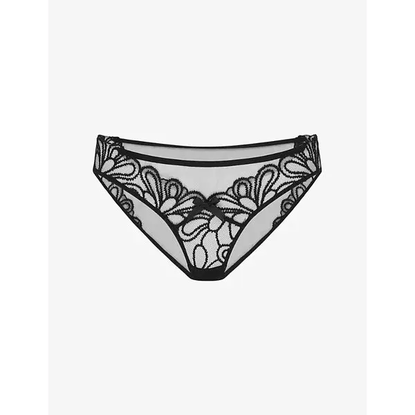 Agent Provocateur Nelle Embroidered Mesh Briefs Xxl - Black