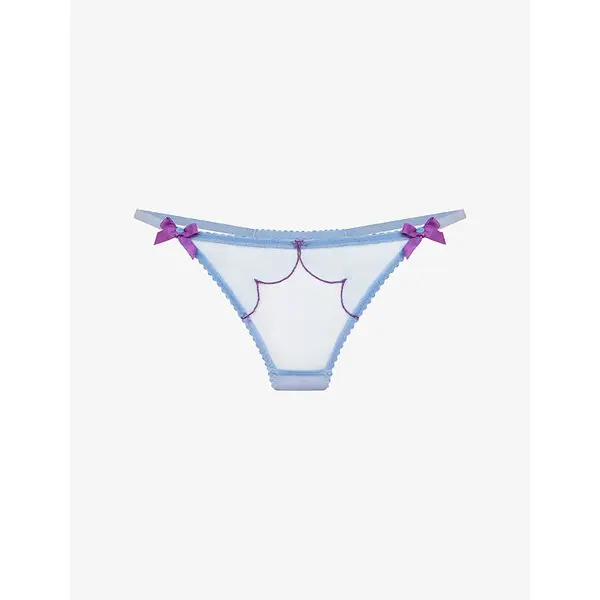 Agent Provocateur Lorna Bow-embellished Mesh Thong - Blue/amethyst