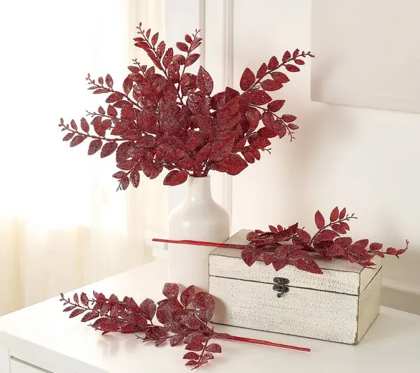 VALERIE PARR HILL As Is Set Of 6 Glittered Leaf Picks Valerie