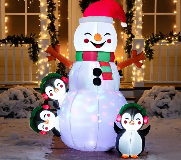 JOIEDOMI 6 Ft Snowman W/ Penguins Inflatable De Coration