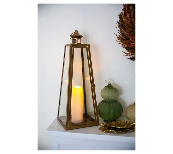LAUREN MCBRIDE Large Metal 23.5' Lantern W/ Led Candle & Remote