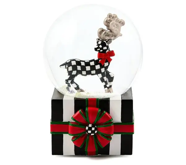 MACKENZIE-CHILDS As Is Holly Jolly Deer Snow Globe
