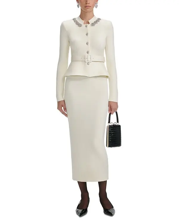 SELF-PORTRAIT Wool Peplum Knit Midi Dress