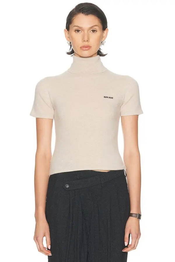 Miu Miu Turtleneck Short Sleeve Top