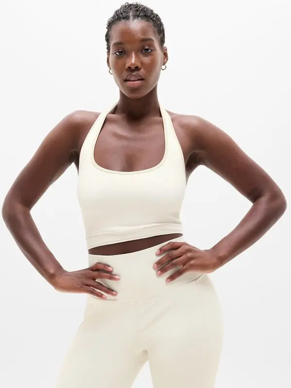 Athleta Recharge Rib Seamless Halter - Bone/willow