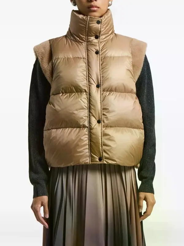 Peserico Quilted Shearling-trimmed Gilet - Brown