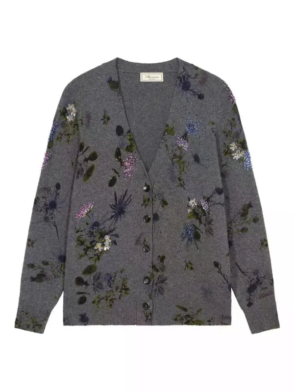 Blumarine Floral-beaded Cardigan - Grey