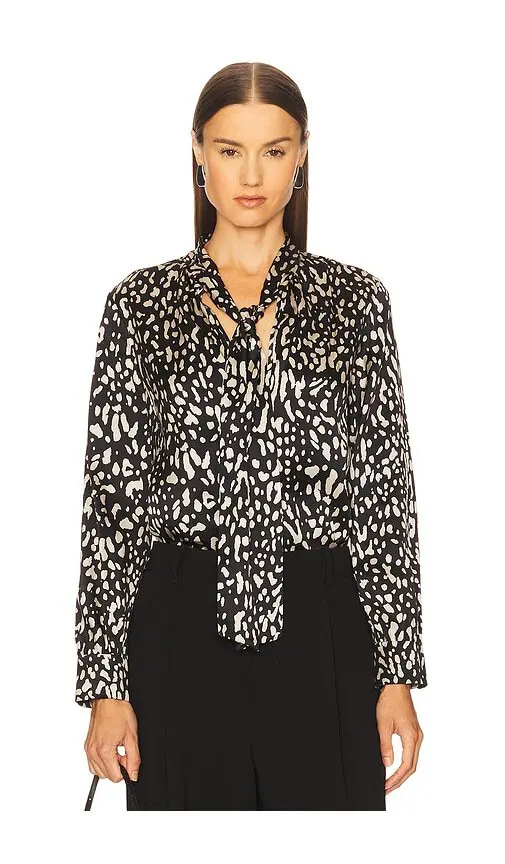 NILI LOTAN Janese Blouse - Large Black Cheetah Print