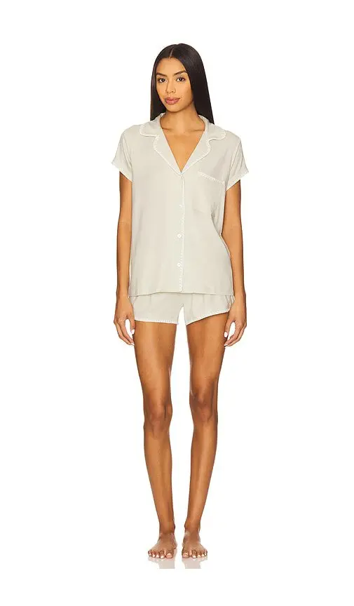 Eberjey Frida Shortie Pj Set In Sage - Mint Cream & Ivory