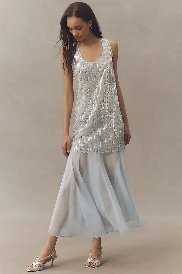 Endless Rose Sleeveless Sequin Chiffon Maxi Dress - Blue