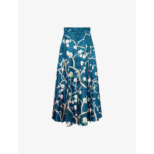 Gabriela Hearst Dugald Pleated Floral Silk Midi Skirt - Blue Multi
