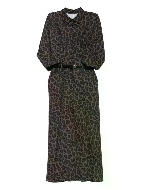 Imperial Leopard-print Belted Midi Shirt Dress