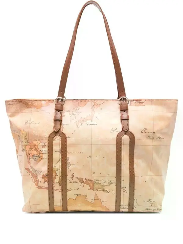 ALVIERO MARTINI 1° CLASSE Map-print Leather Tote Bag