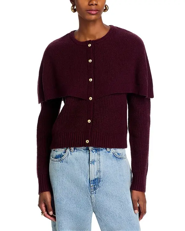 WAYF Penny Capelet Cardigan Sweater - Mahogany