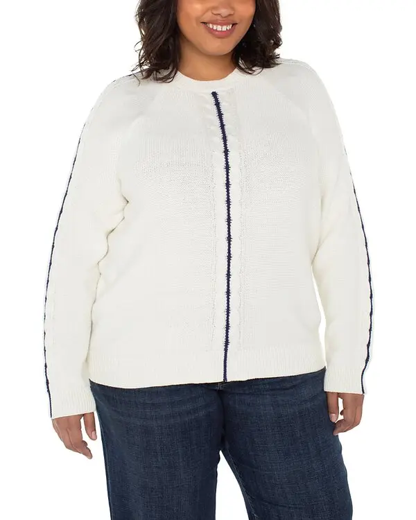 LIVERPOOL Long Sleeve Crewneck Raglan Sweater - White/ Navy Stripe
