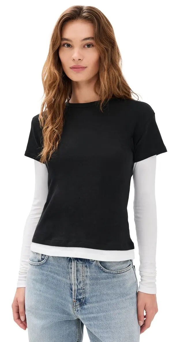 EB DENIM Rory Layered Long Sleeve Top - Black And White