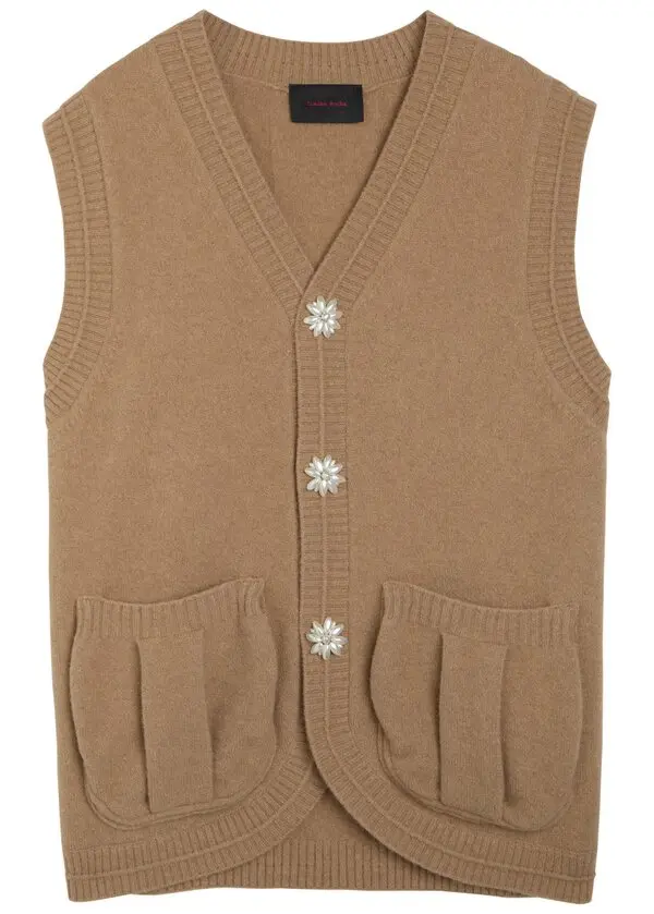 Simone Rocha Faux Pearl-embellished Wool-blend Vest