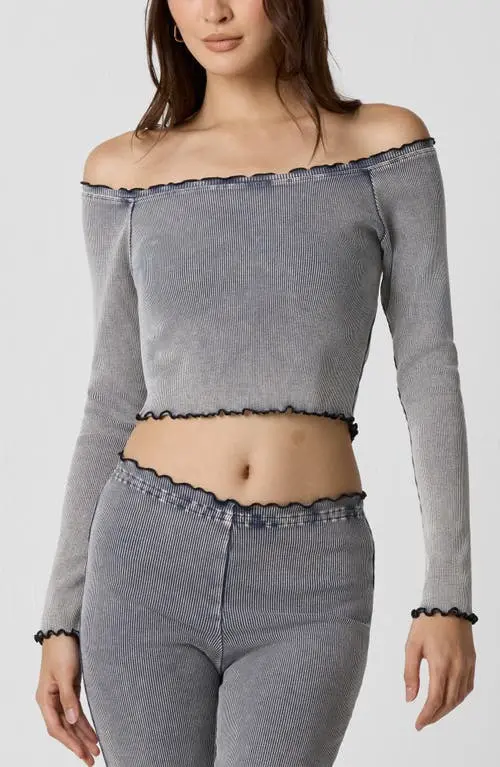 FLORENCE BY MILLS Core Washed Off-the-shoulder Rib Top - Washed Ombre Blue