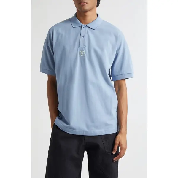 JW Anderson Anchor Embroidered Cotton Piqué Polo - Steel Blue