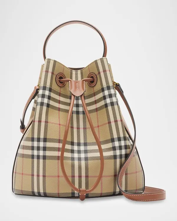 Burberry Large Check Drawstring Bucket Bag - Briar Brown