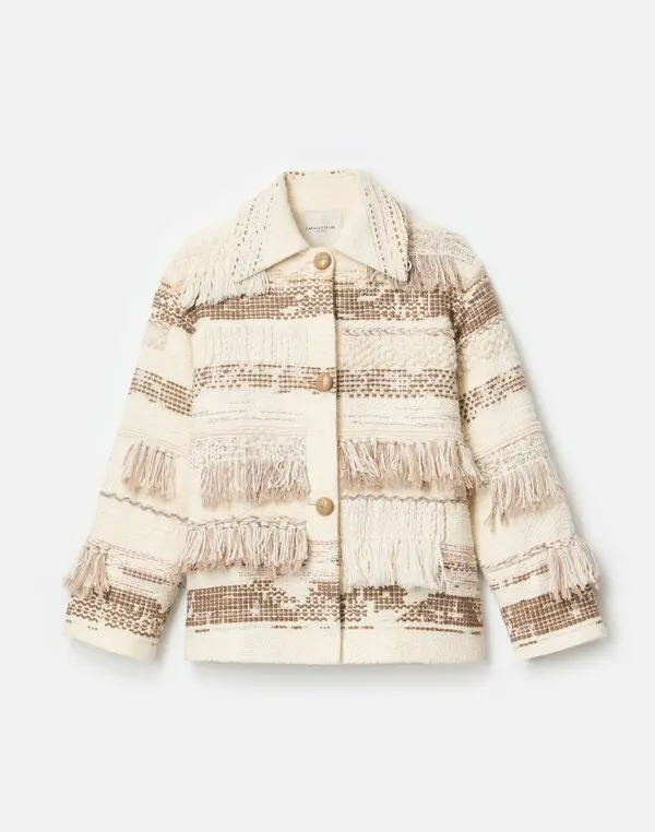 Lafayette 148 New York Interlace Jacquard Fringe Button Coat