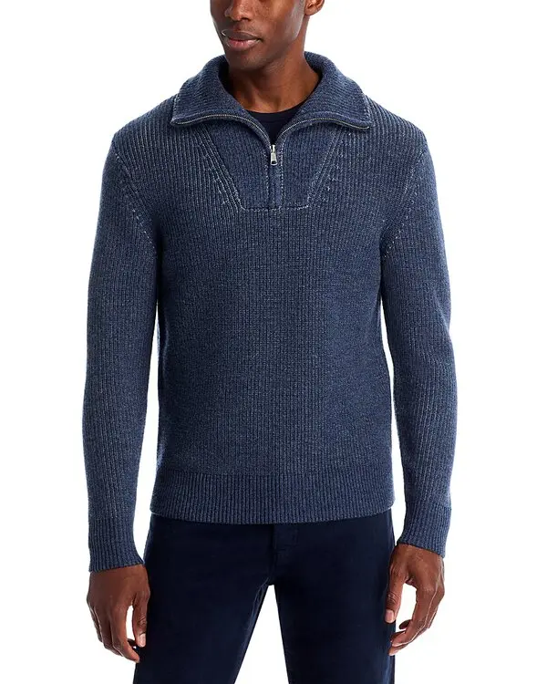 Bloomingdale'S Merino Wool Ribbed Quarter Zip Sweater - Deep Blue