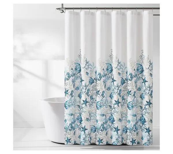LUSH DECOR Oceana Sea Life Linen Textured Showe R Curtain