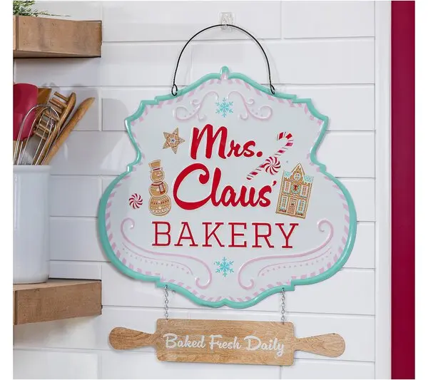 EVERGREEN 17' Metal Hanging Mrs. Claus' Bakery Sign