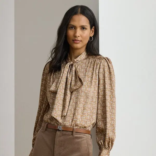 Ralph Lauren Geo-print Tie-neck Blouse