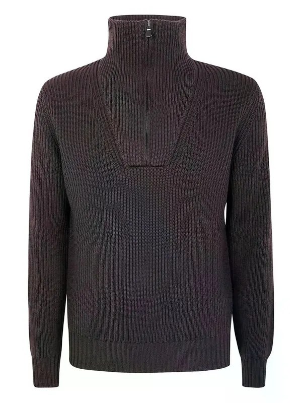FILIPPO DE LAURENTIIS Ribbed High-neck Quarter-zip Sweater - Brown