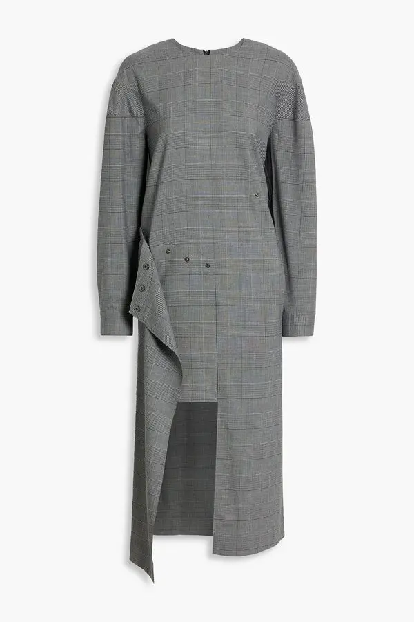 Tibi Prince Of Wales Checked Tweed Midi Dress With Snap Details