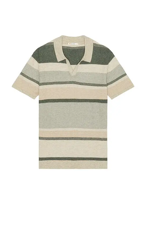 Marine Layer Liam Sweater Polo In Beige - Green Multi