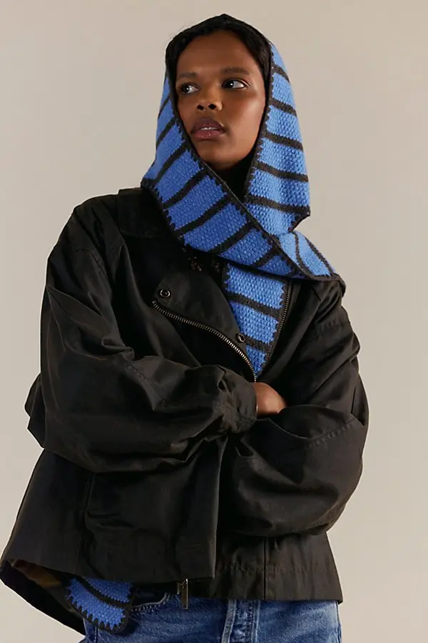Free People Striped Knit Bonnet - Blue Stripe