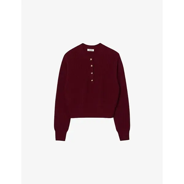 Sandro Wool-cashmere Blend Jumper With Decorative Buttons - Bordeaux