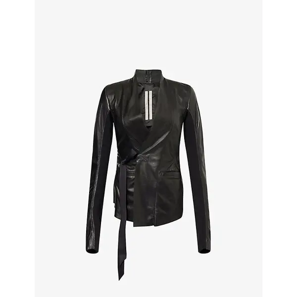 Rick Owens Hollywood Wrap-front Leather Jacket - Black