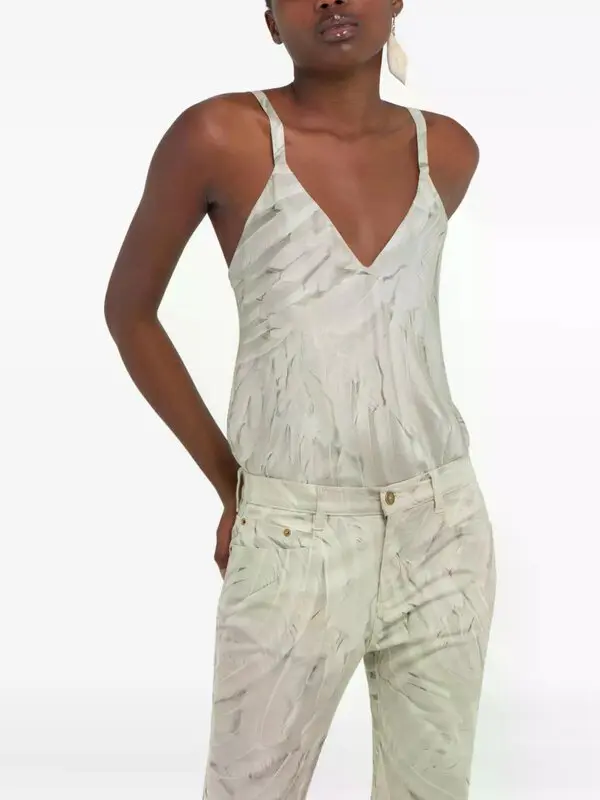 Roberto Cavalli Feather-print Silk Tank Top