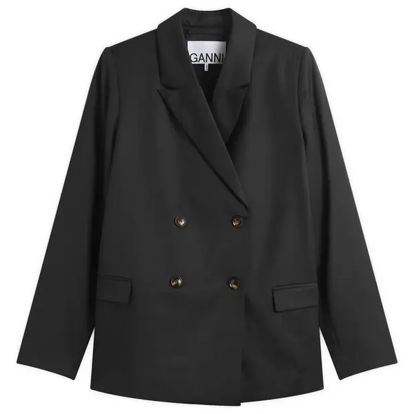 GANNI Calendered Wool Double-breasted Blazer - Black