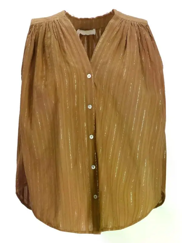 Devotion Iris Metallic-striped Cotton Blouse - Brown