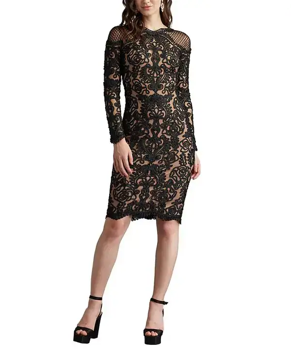 Tadashi Shoji Women's Nerra Embroidered Illusion Dress - Black