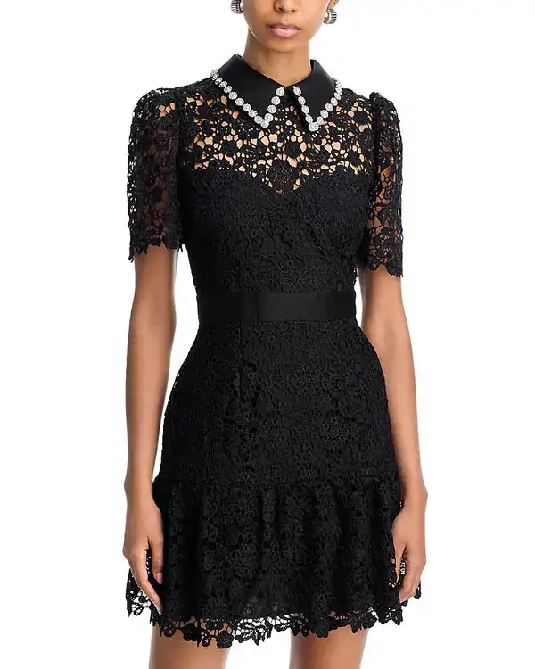 Aqua Pearl Trim Lace Mini Dress In Black - 25% Off | Editorialist