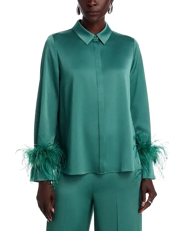 UNGARO Luna Satin Back Crepe Blouse - Pine