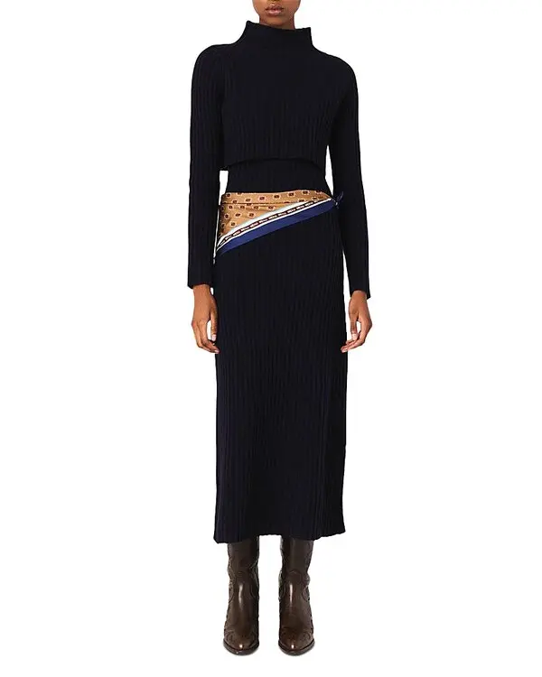 Maje Knit Dress With Removable Sweater - Navy
