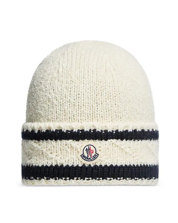 Moncler Stripe Logo Patch Beanie - Dark Blue