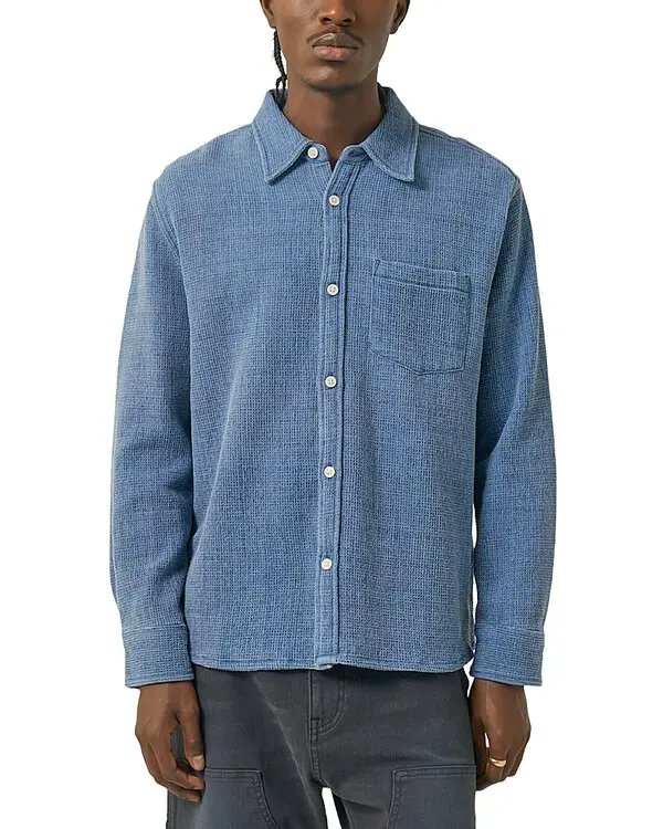 CORRIDOR Pigment Dyed Waffle Texture Long Sleeve Shirt - Indigo