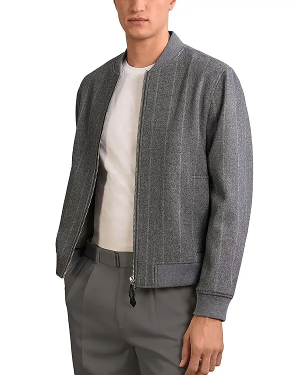 REISS Striped Bomber Jacket - Grey